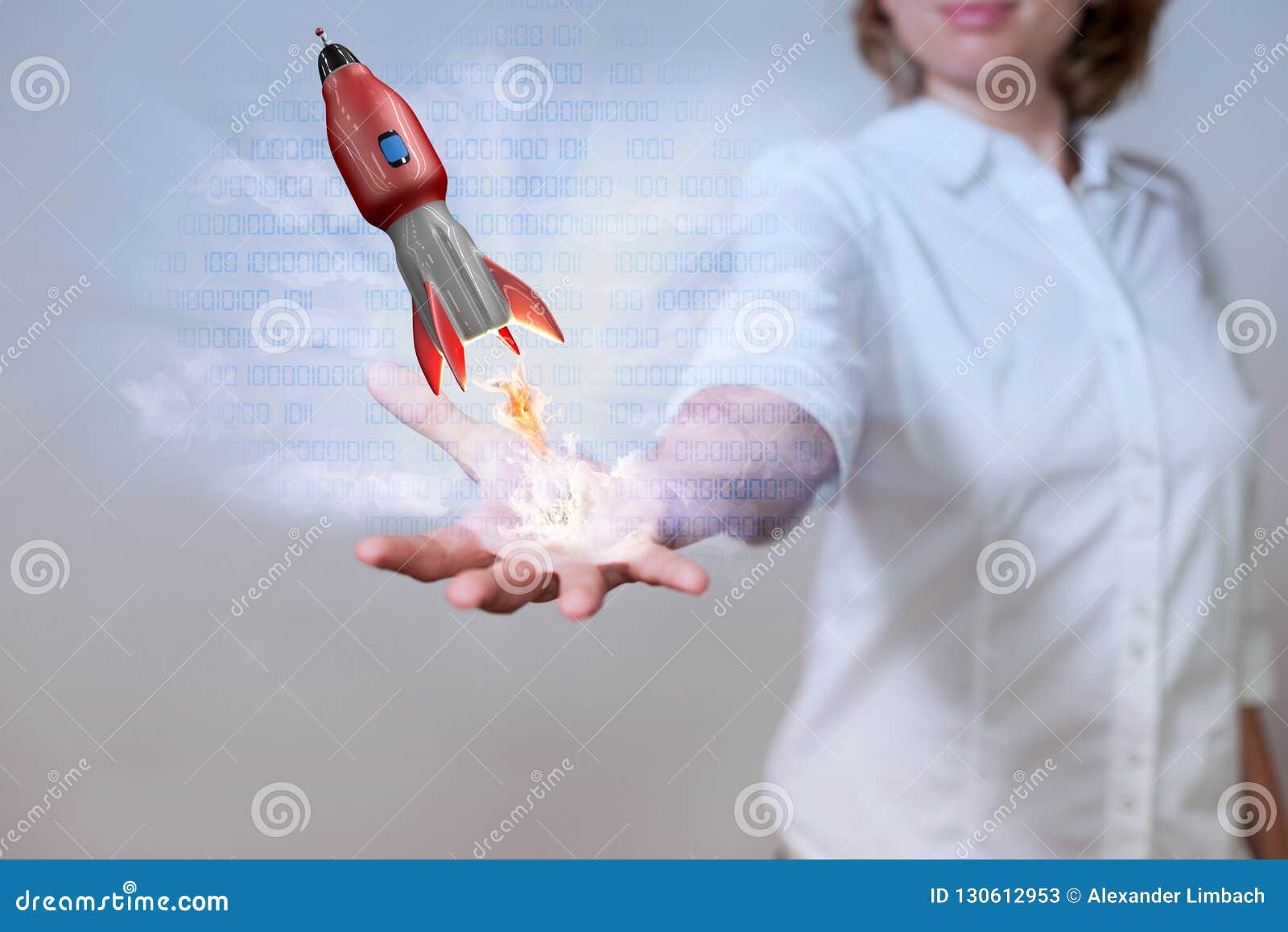 Woman Hand Digital Red Rocket Stock Image - Image of communication ...
