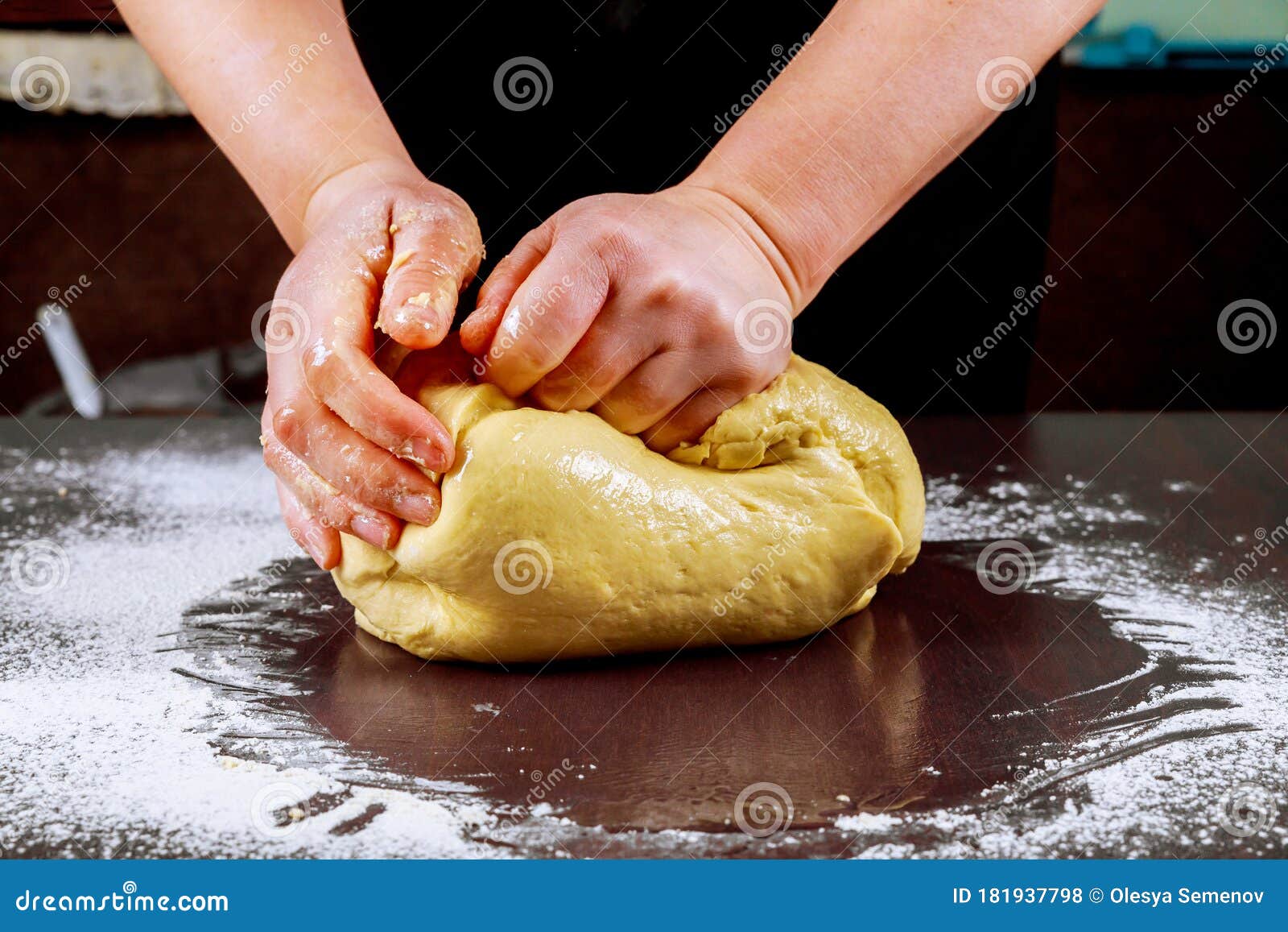 Womans Hand Kneading with Hands Dough for Making Bread Stock Photo ...