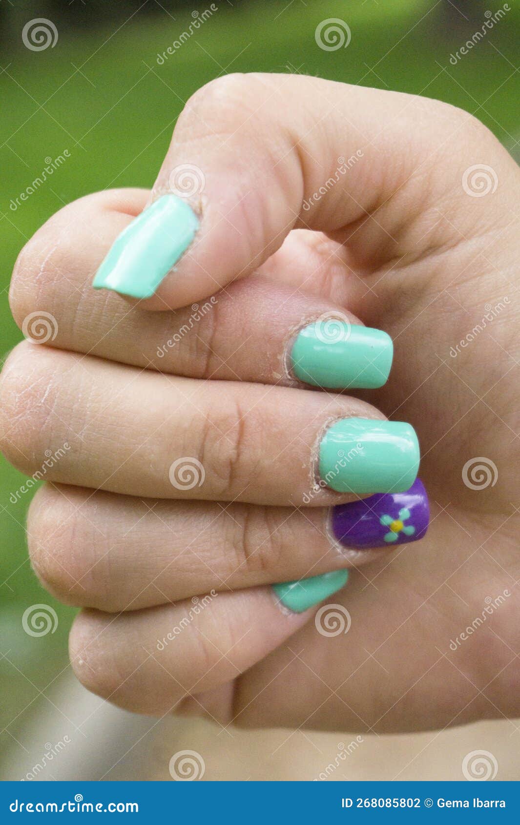 Womans Hand with Nails Painted in Green Color Stock Photo - Image of ...