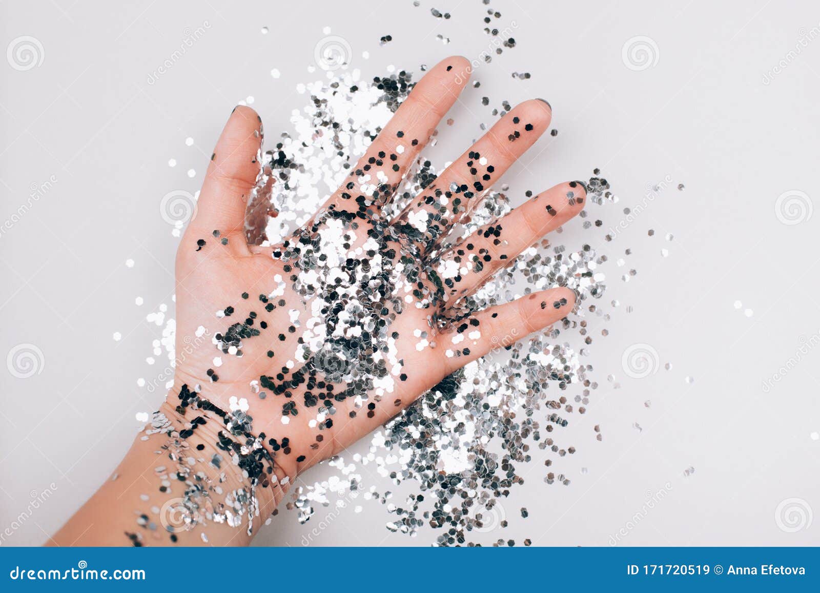 Womans Hand with Silver Sparkles Stock Image - Image of female, hand ...
