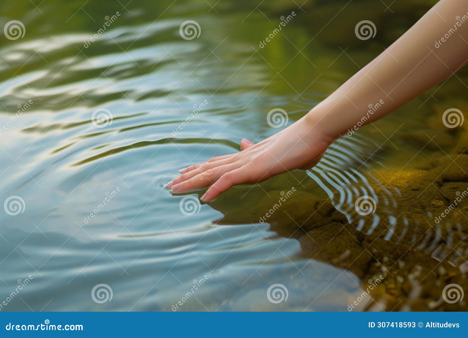Womans Hand Touching the Surface of Calm Spring Water Stock Image ...