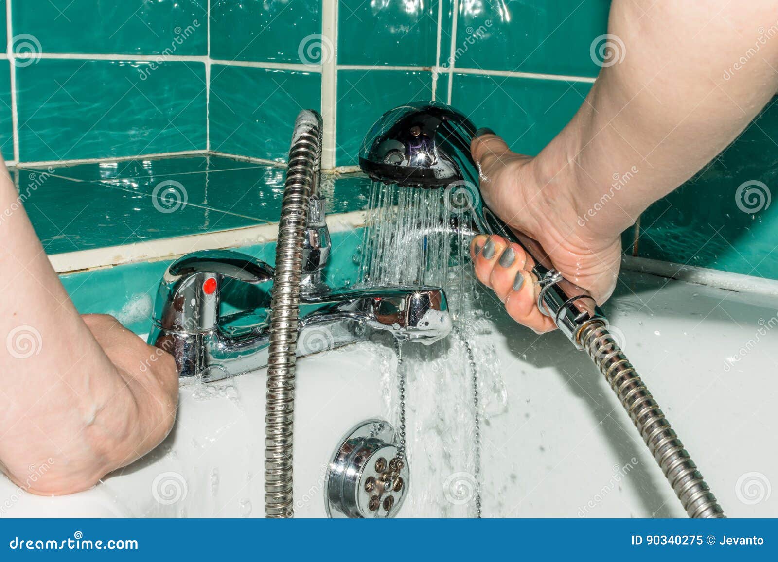 Womans Hands Cleaning Bath Shower at Home Stock Image - Image of ...
