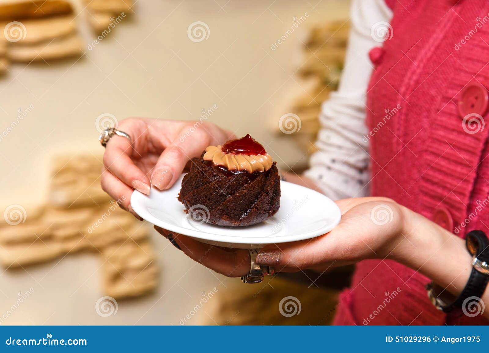 Womans Hands Hold a Cake on a Plate Stock Photo - Image of person ...