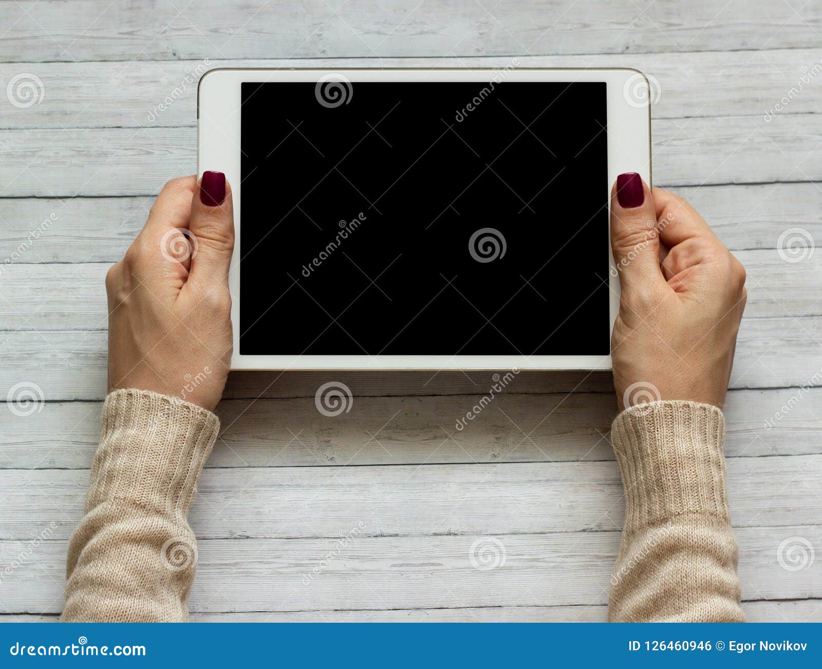 Womans Hands Holding a Tablet Pc, Close-up Stock Photo - Image of ...