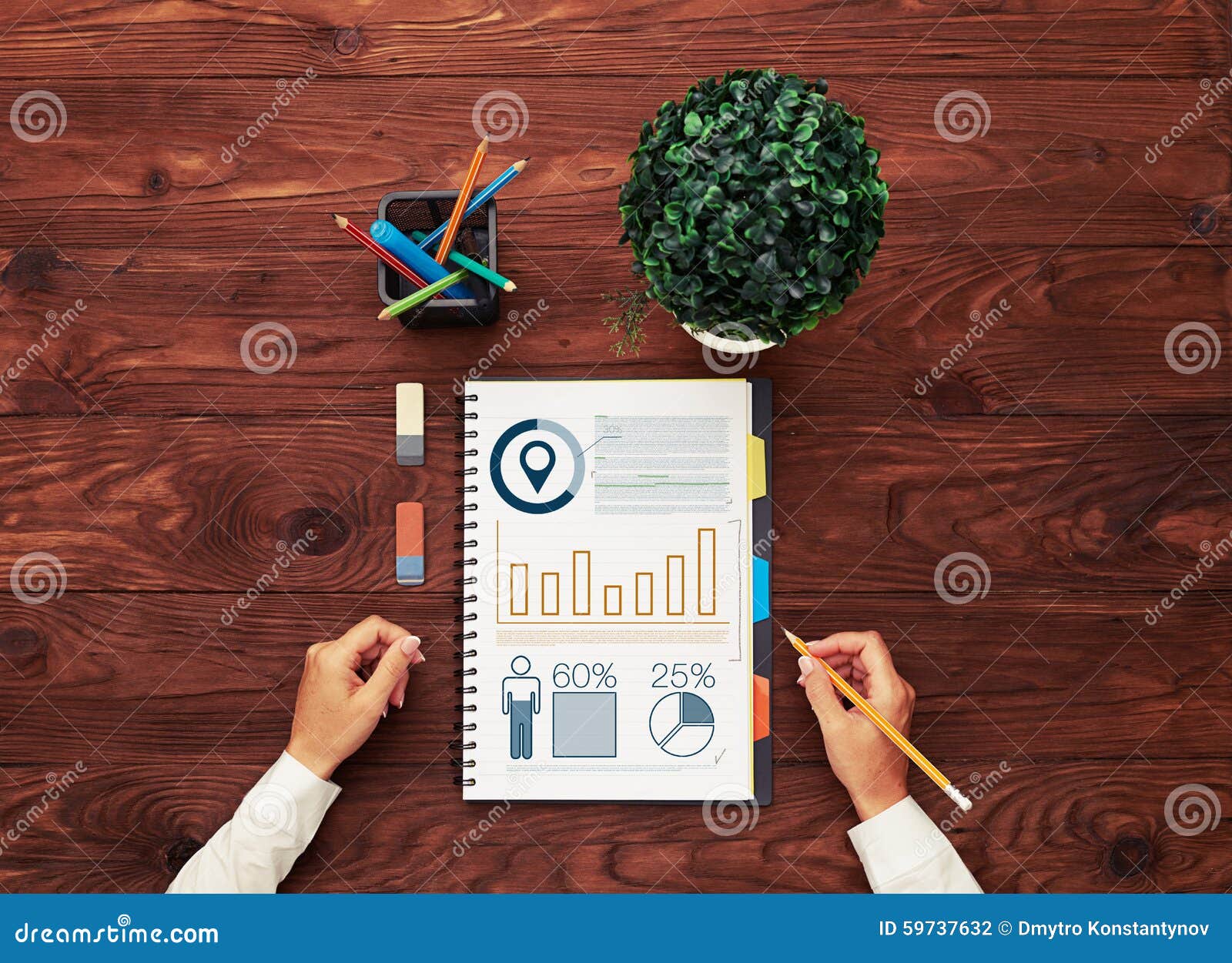 Womans Hands and Notebook with Diagrams Stock Photo - Image of ...