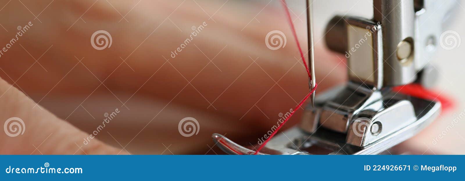 Hands Pulling Red Thread in Sewing Machine Needle Stock Image - Image ...