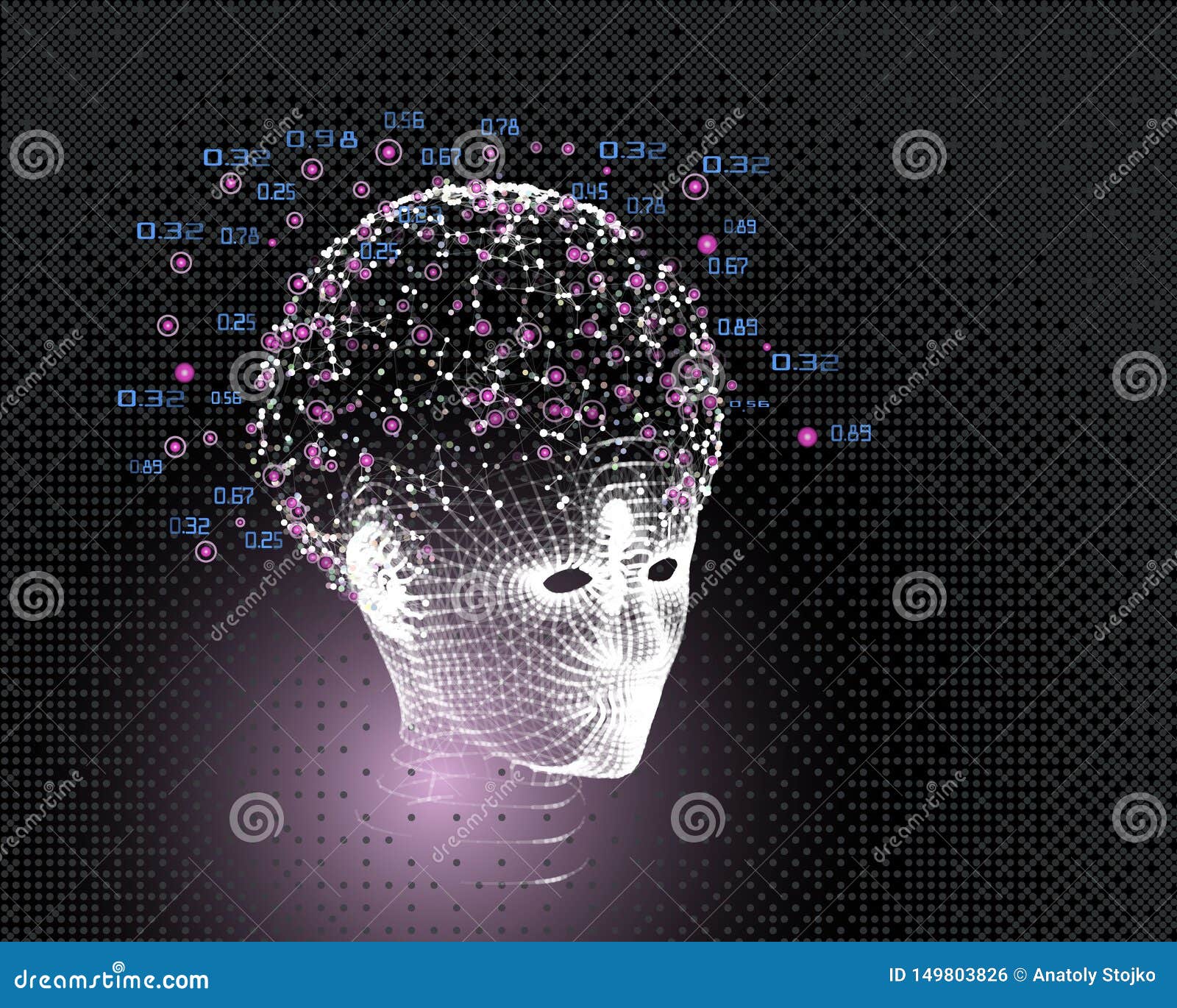 Womans Head Grid and Big Data Concept. Abstract Artificial Intelligence ...