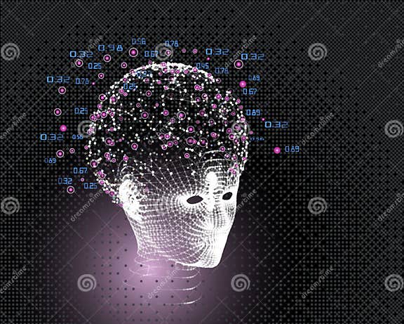Womans Head Grid and Big Data Concept. Abstract Artificial Intelligence ...