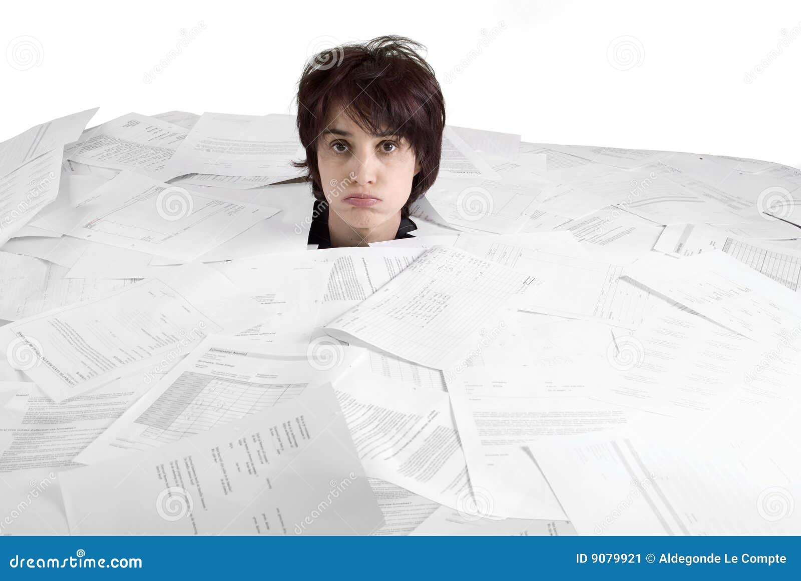 Womans Head Stikking Out of a Desk Full of Papers Stock Image - Image ...