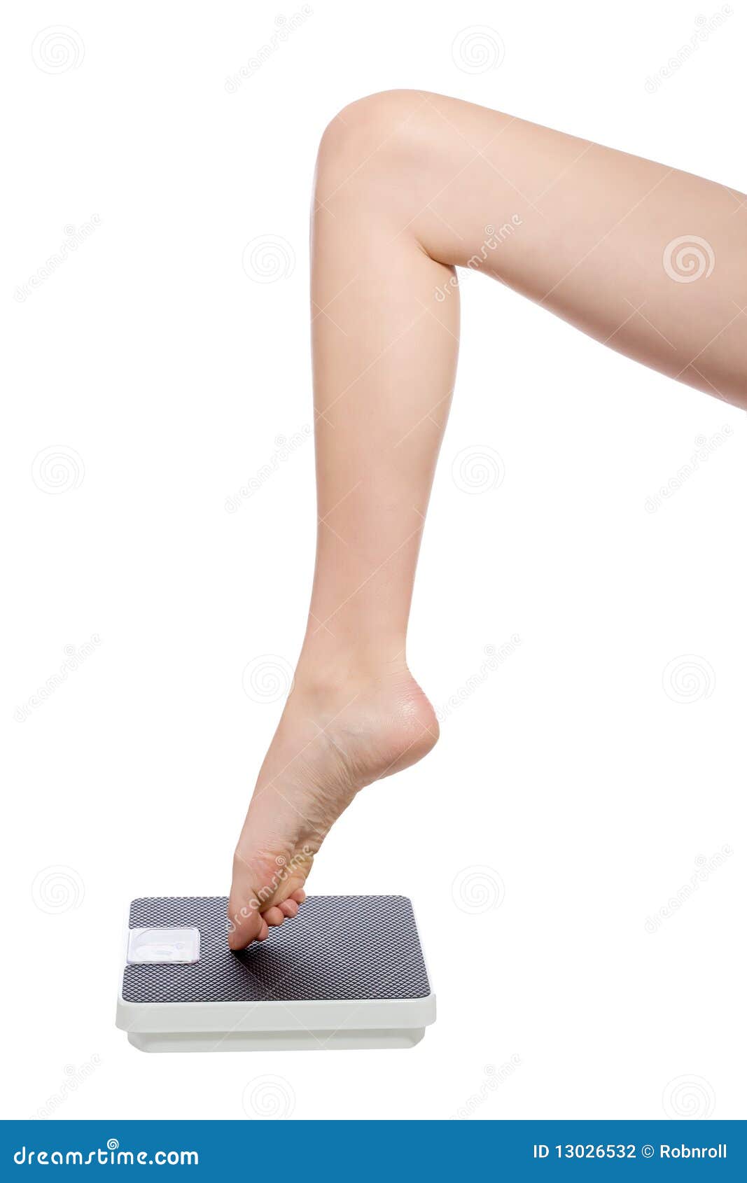 Womans Leg Standing with the Toe on a Scale Stock Photo - Image of ...