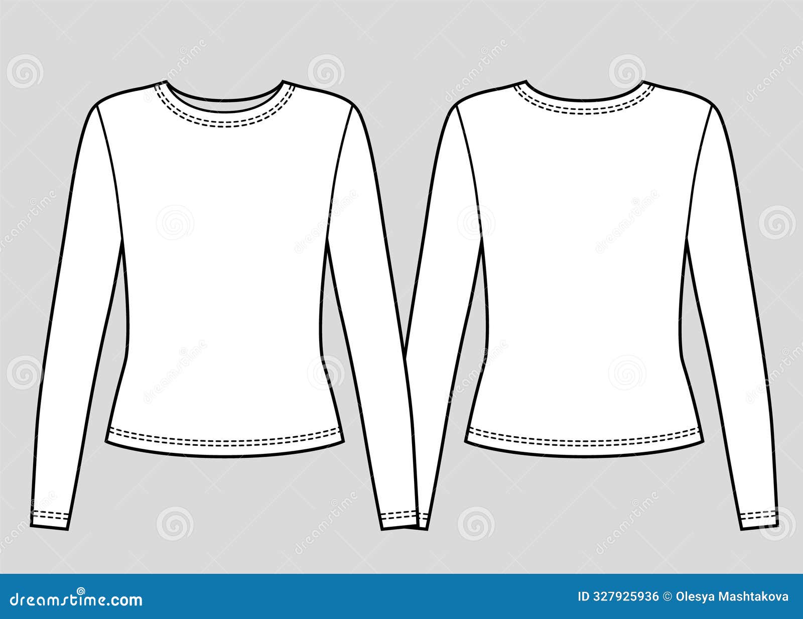Womans T-shirt Template with Long Sleeves. Stock Vector - Illustration ...