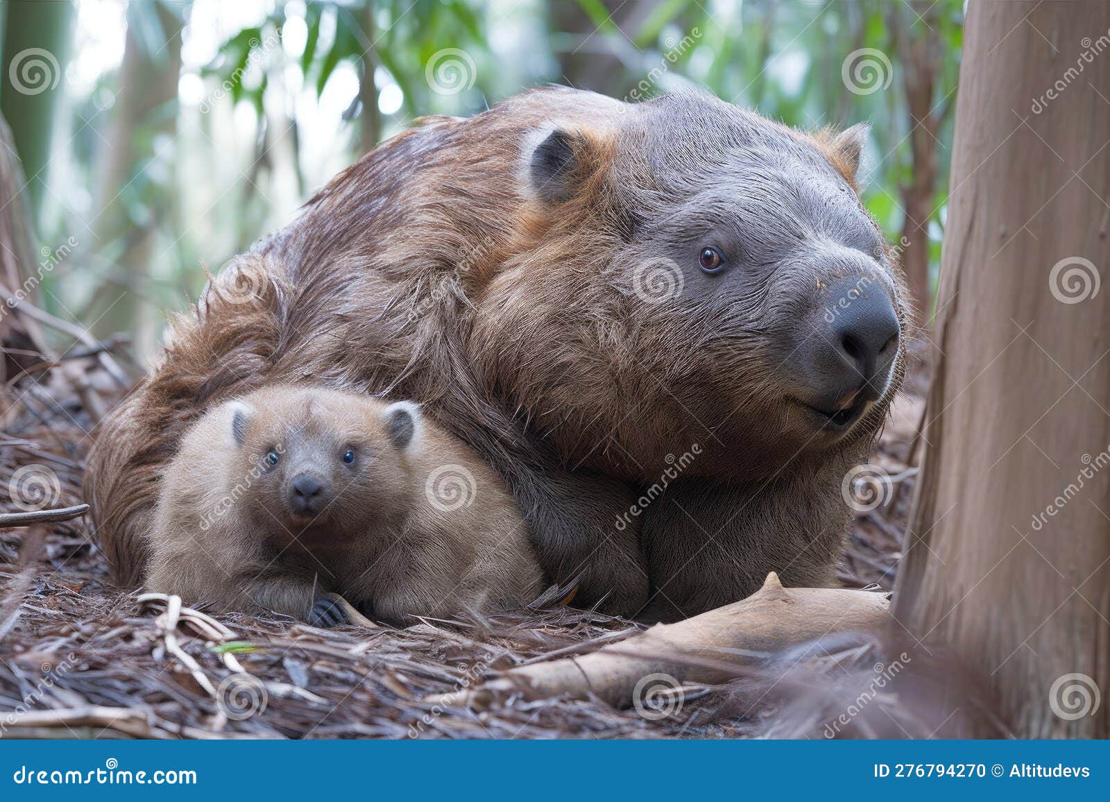 Wombat with Its Newborn Baby in Its Pouch Stock Illustration ...