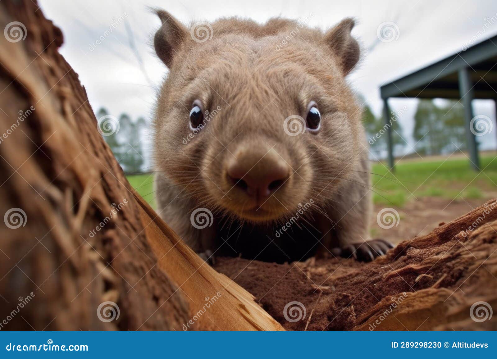 Wombat Looking Curiously at the Camera from Its Burrow Stock Photo ...