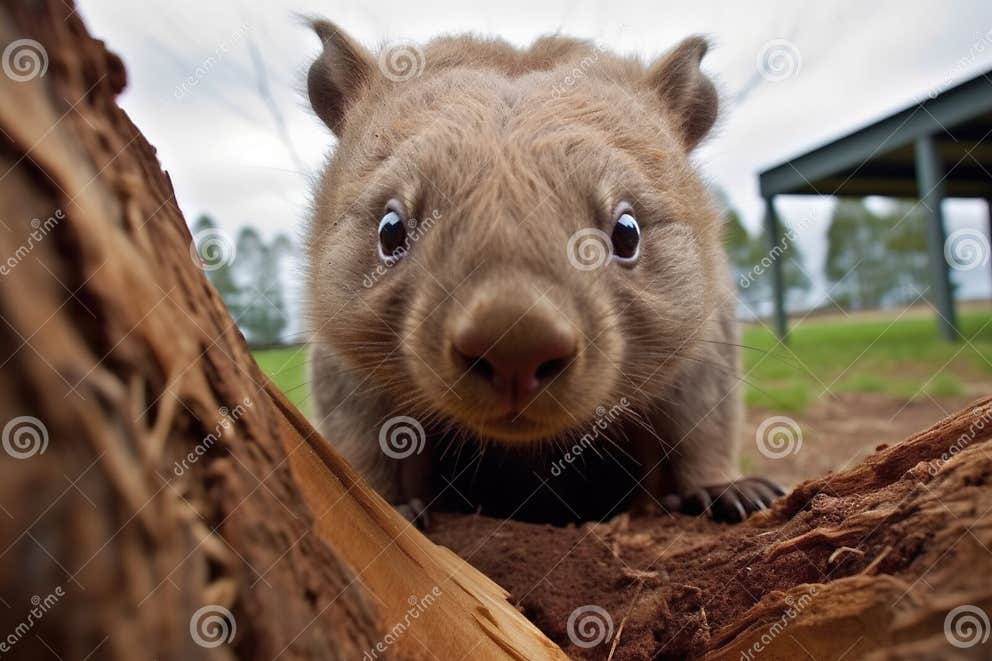 Wombat Looking Curiously at the Camera from Its Burrow Stock Photo ...
