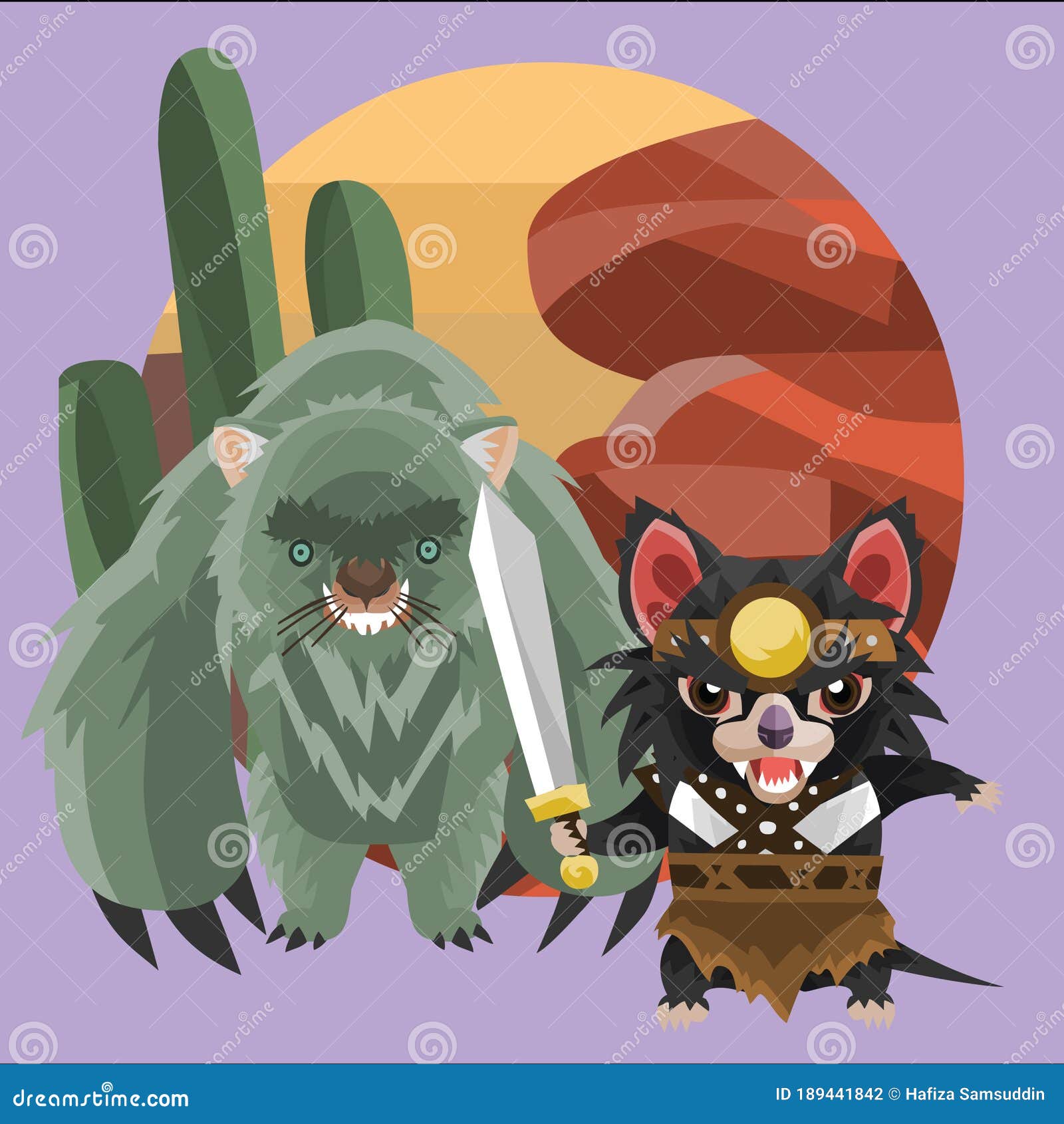 Wombat Monster and Tasmanian Devil Warrior. Vector Illustration ...