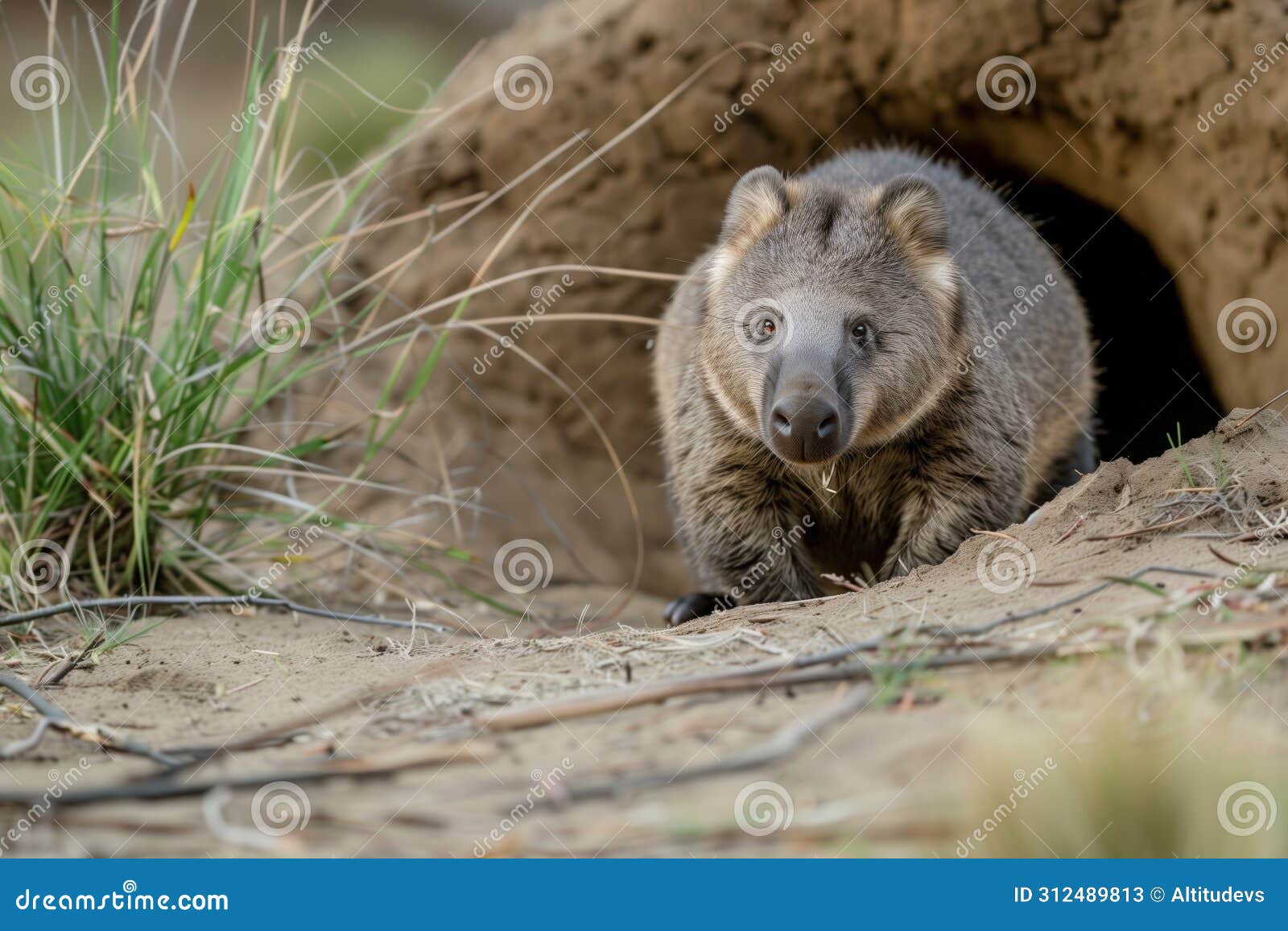Wombat Near a Burrow in an Australian Bush Stock Image - Image of ...