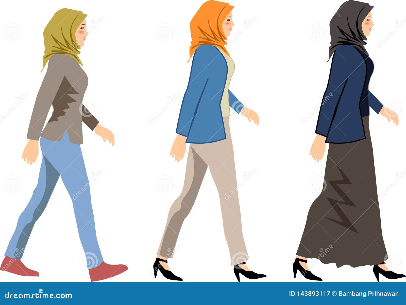 Vector - Muslim Woman Walk Side View Illustration - Vector Stock Vector ...