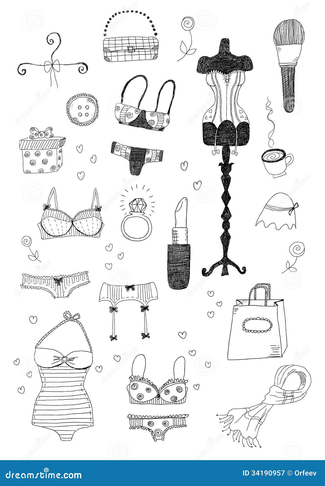 Women Accessories Set stock vector. Illustration of doodle - 34190957