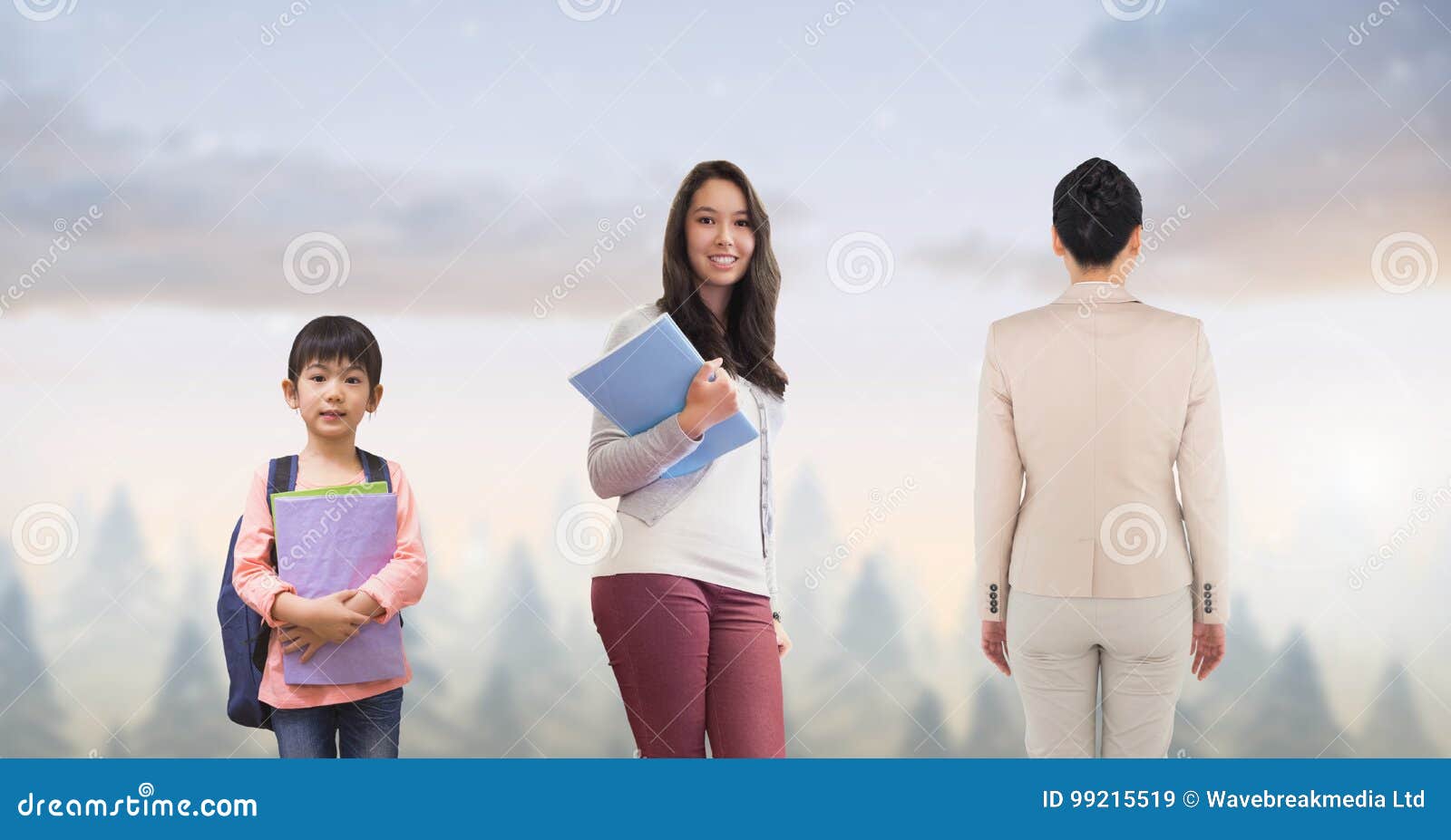 Women of Age Generations Growing Up with Forest Sky Stock Image - Image ...