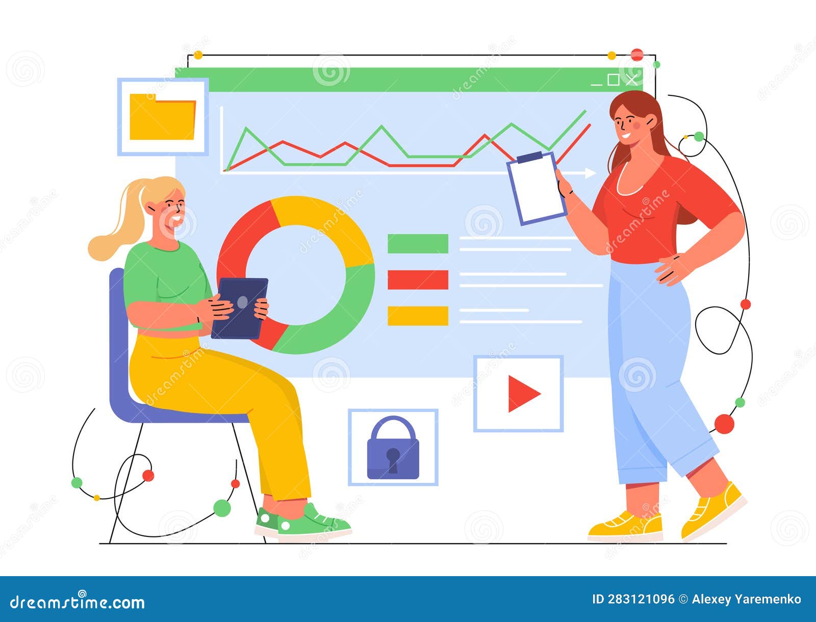 Women Analyze Charts and Graphs Concept Stock Vector - Illustration of ...
