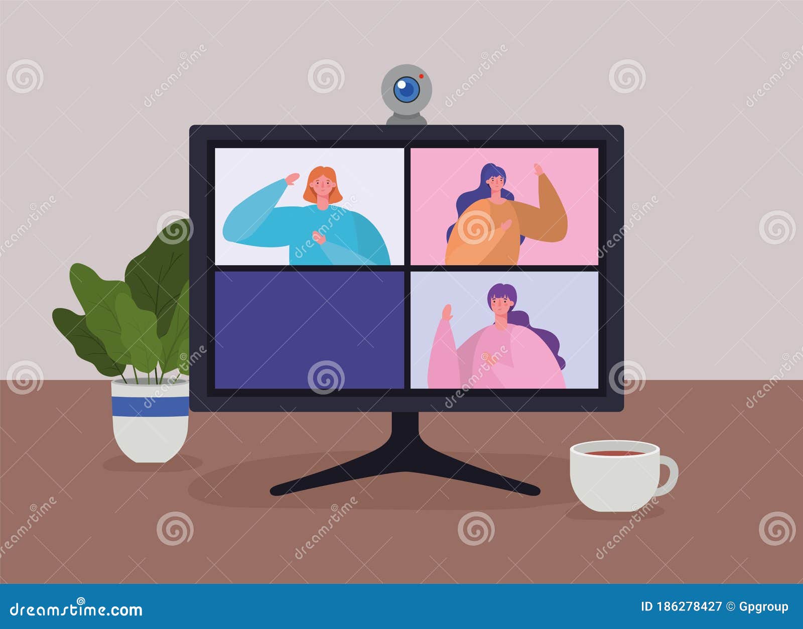 Women Avatars on Computer in Video Chat Vector Design Stock Vector ...