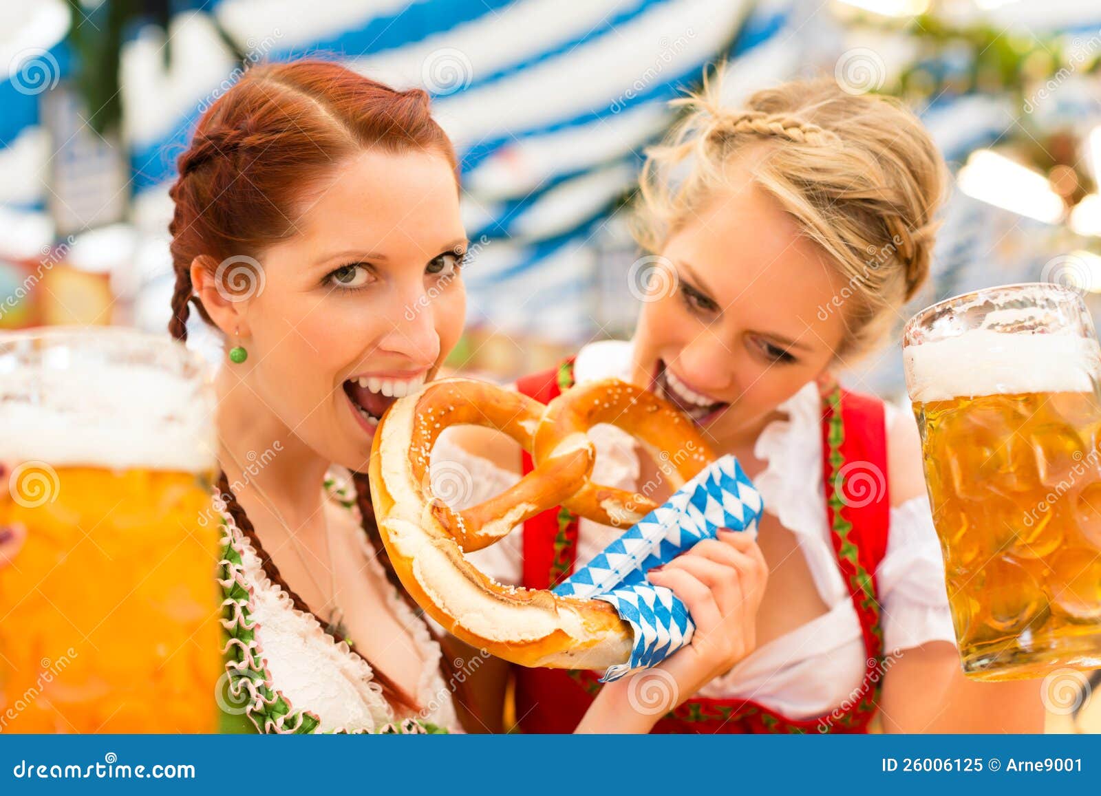 Women with Bavarian Dirndl in Beer Tent Stock Image - Image of girls ...