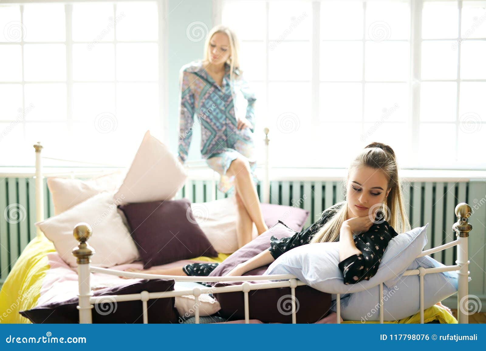 Women in bed stock photo. Image of morning, bedtime - 117798076