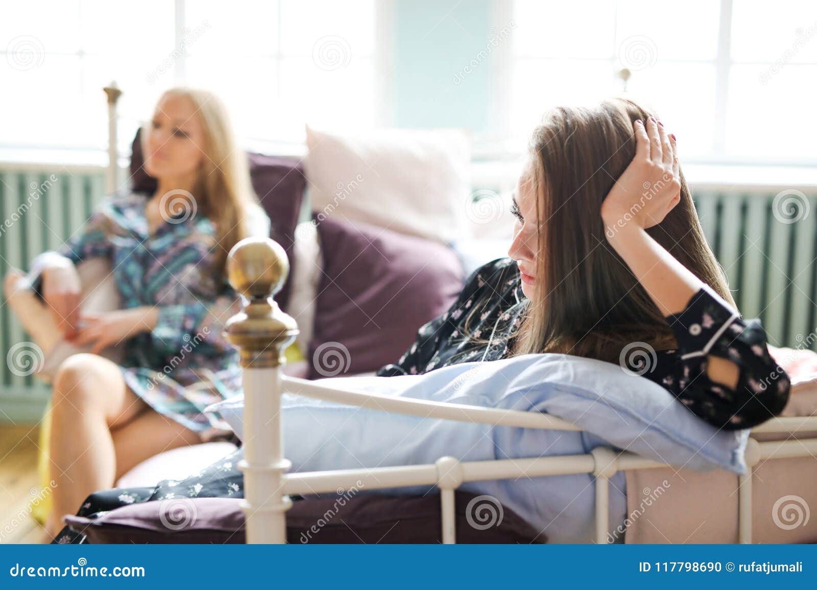 Women in bed stock photo. Image of attractive, bedding - 117798690