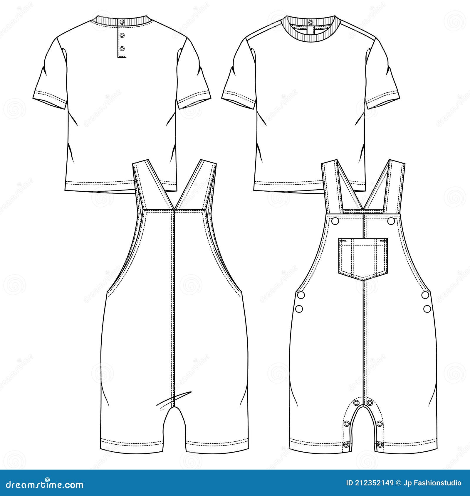 Baby Boys 2 Pieces Set Fashion Flat Sketch Template. Technical Fashion ...