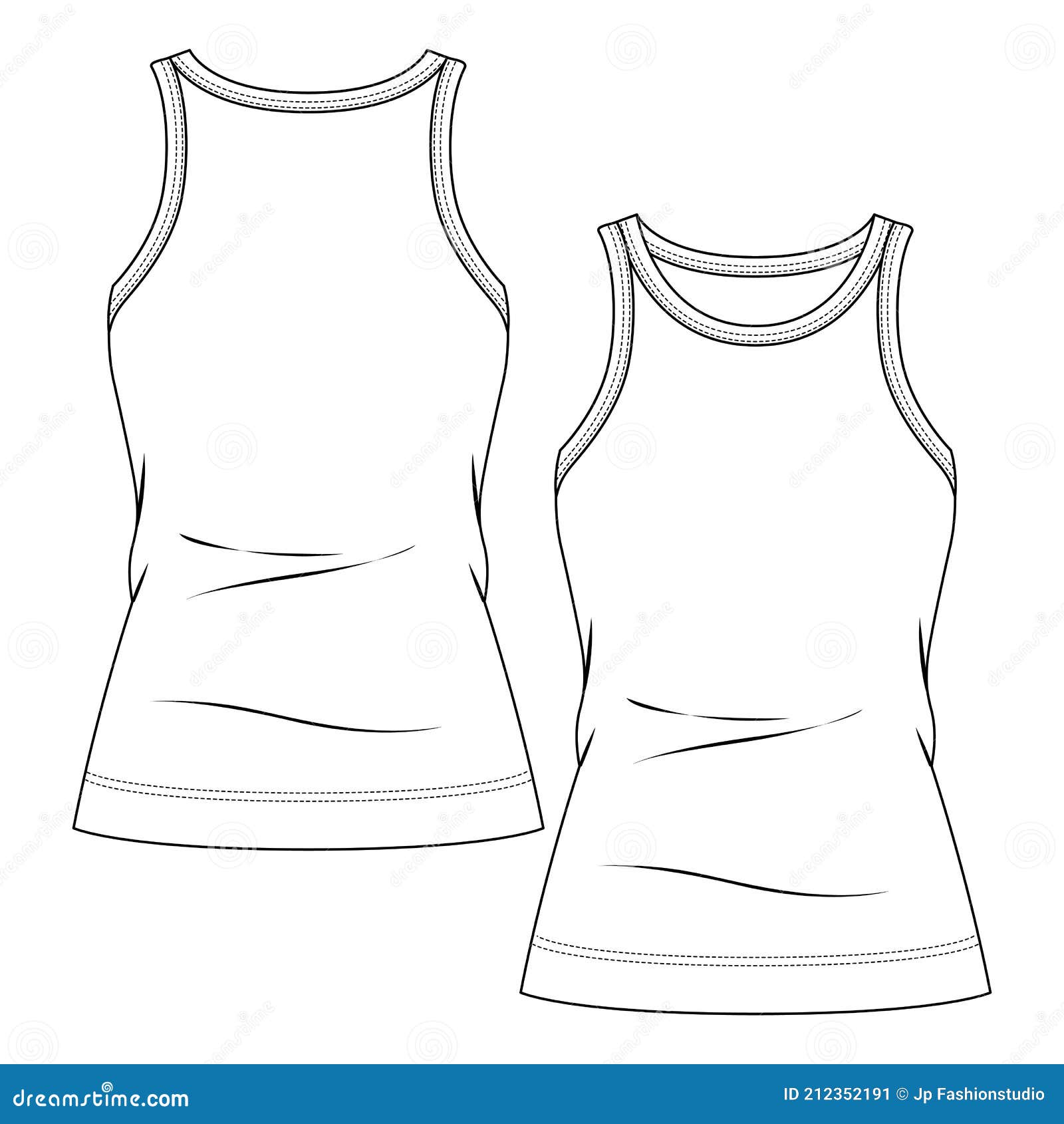 Women Rib Tank Top Fashion Flat Sketch Template. Technical Fashion ...