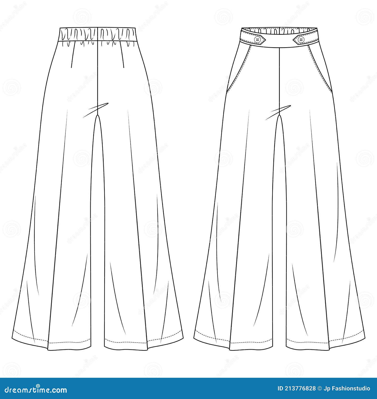 Women Flare High Waist Palazzo Trousers Vector Fashion Flat Sketches ...