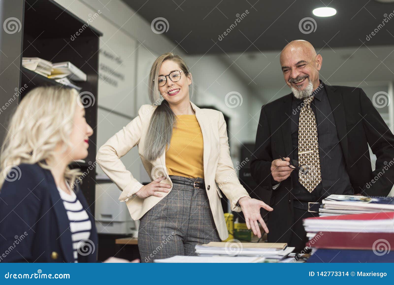 Women and Boss Talking Relaxing in Office Having a Break Stock Photo ...