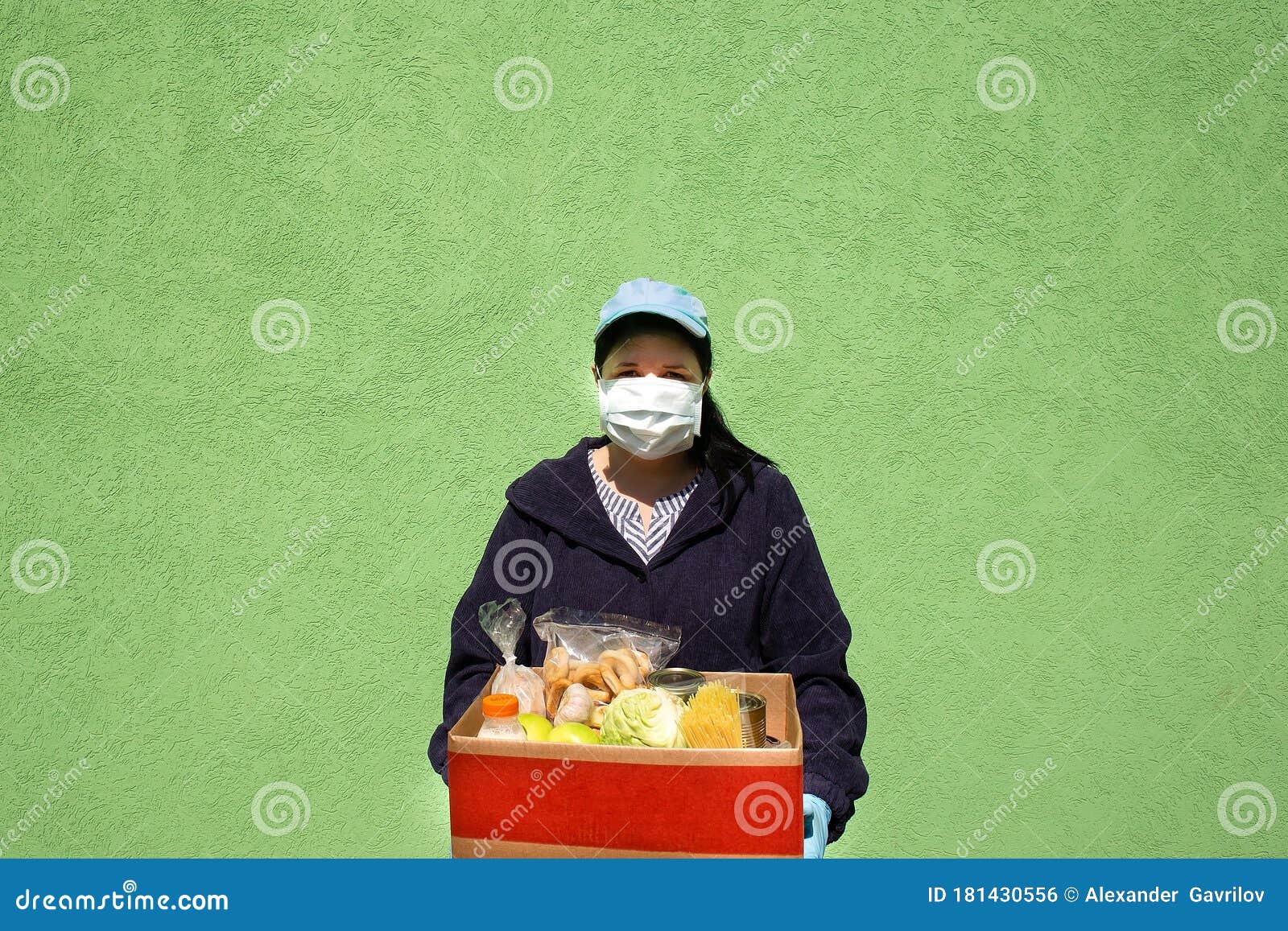 Women with a Box of Food, Help and Donation of Food Stock Photo - Image ...