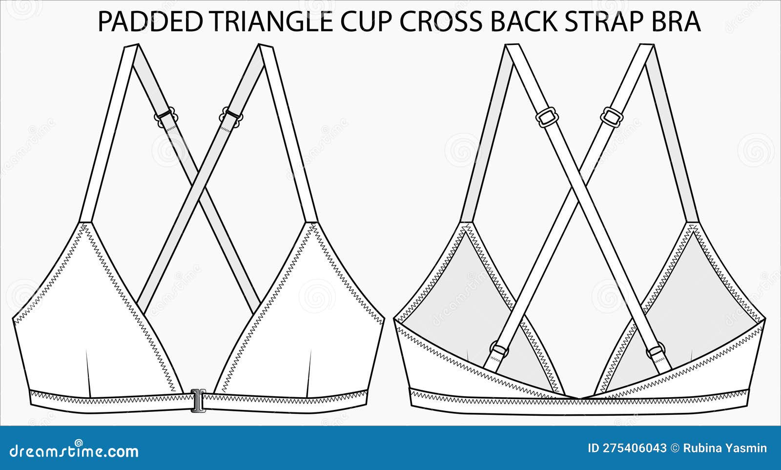 Padded Triangle Cup Cross Back Strap Bra Stock Vector - Illustration of ...