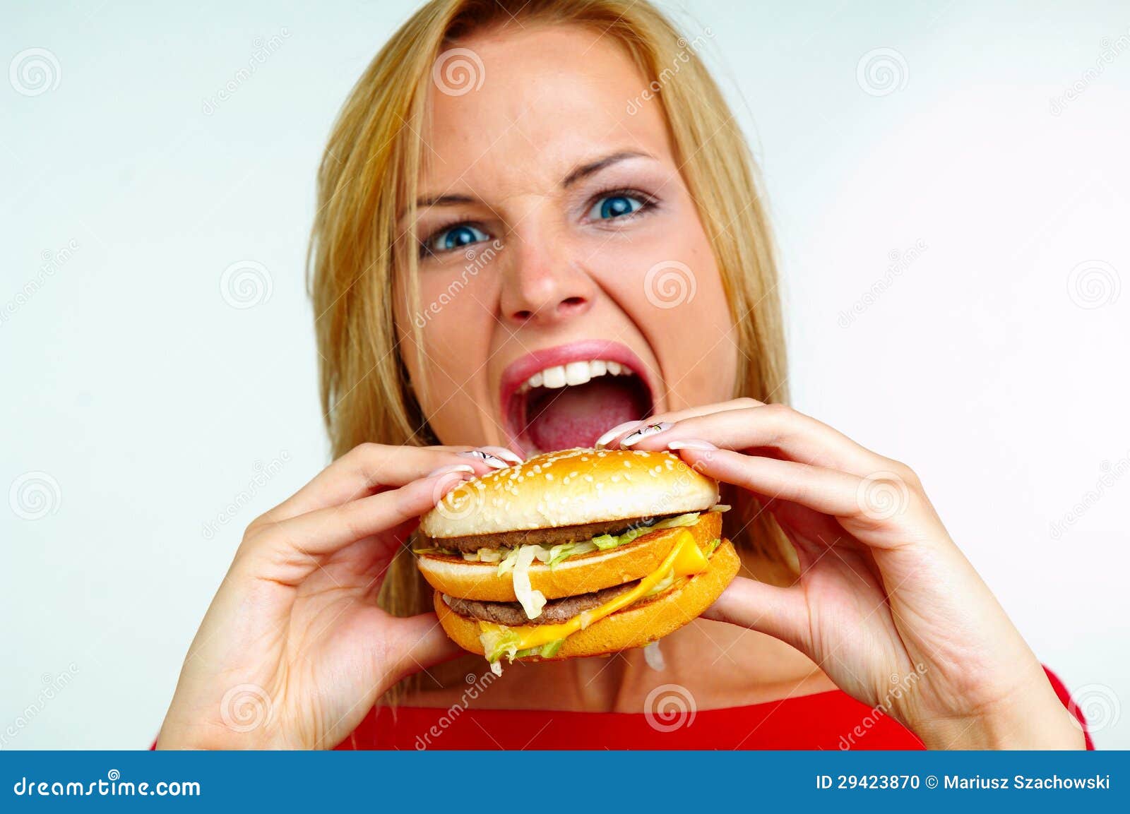 Women and burger stock photo. Image of health, bacon - 29423870