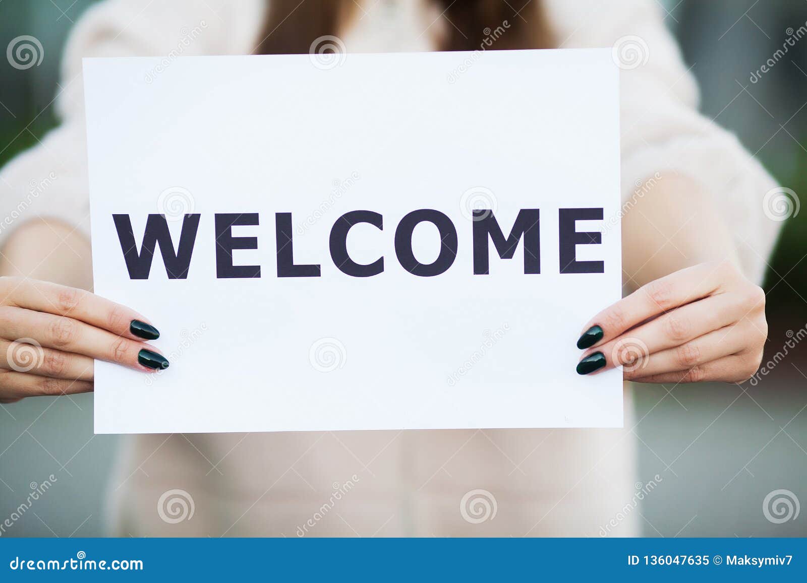 Women Business with the Poster with Welcome Message Stock Image - Image ...