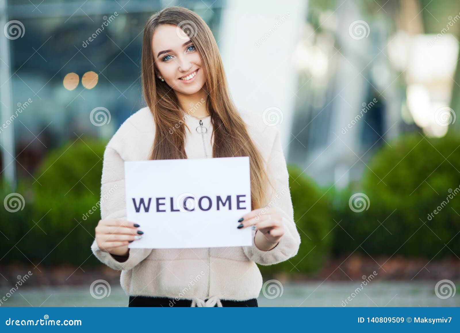 Women Business with the Poster with Welcome Message Stock Image - Image ...