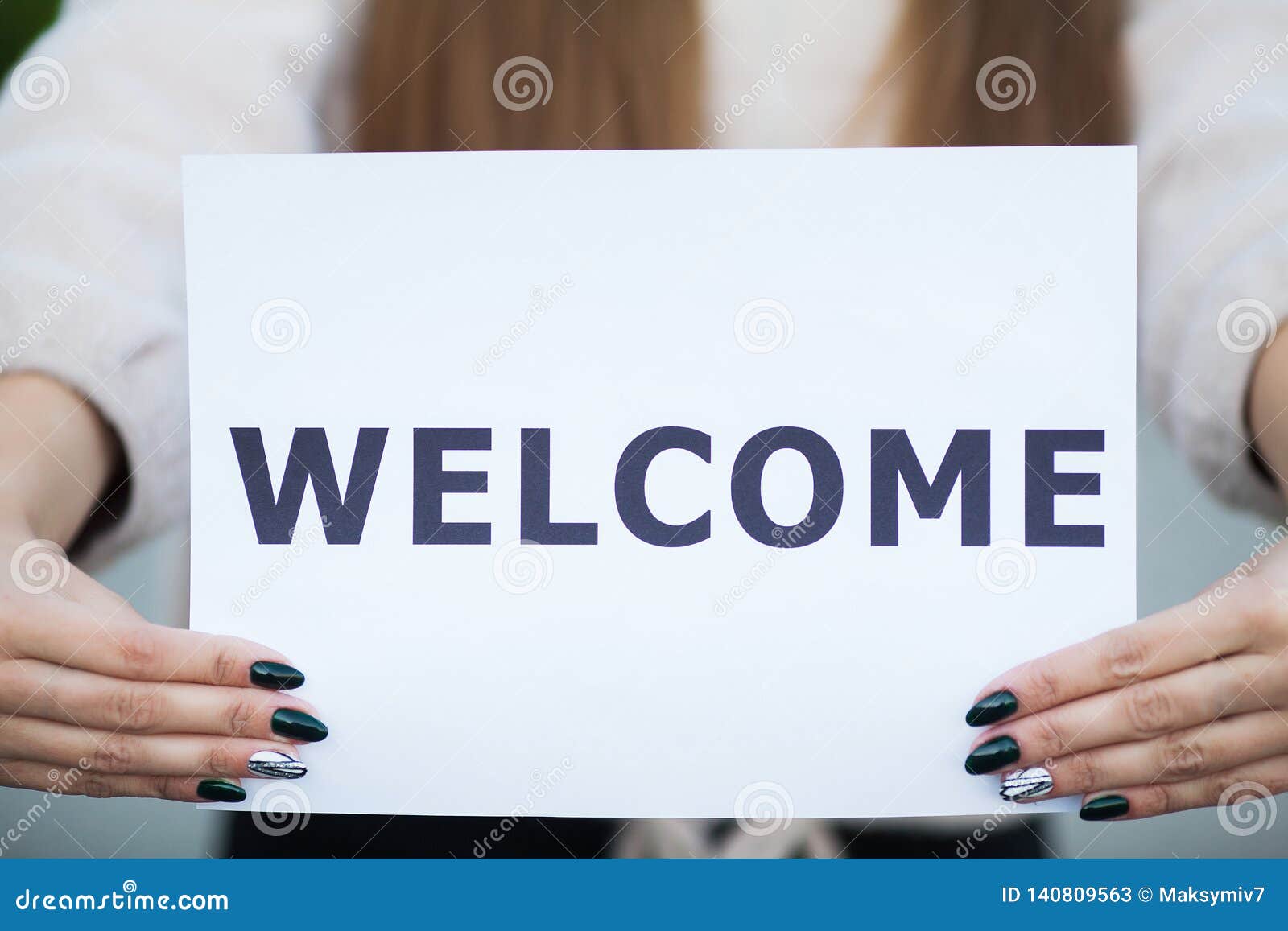 Women Business with the Poster with Welcome Message Stock Image - Image ...