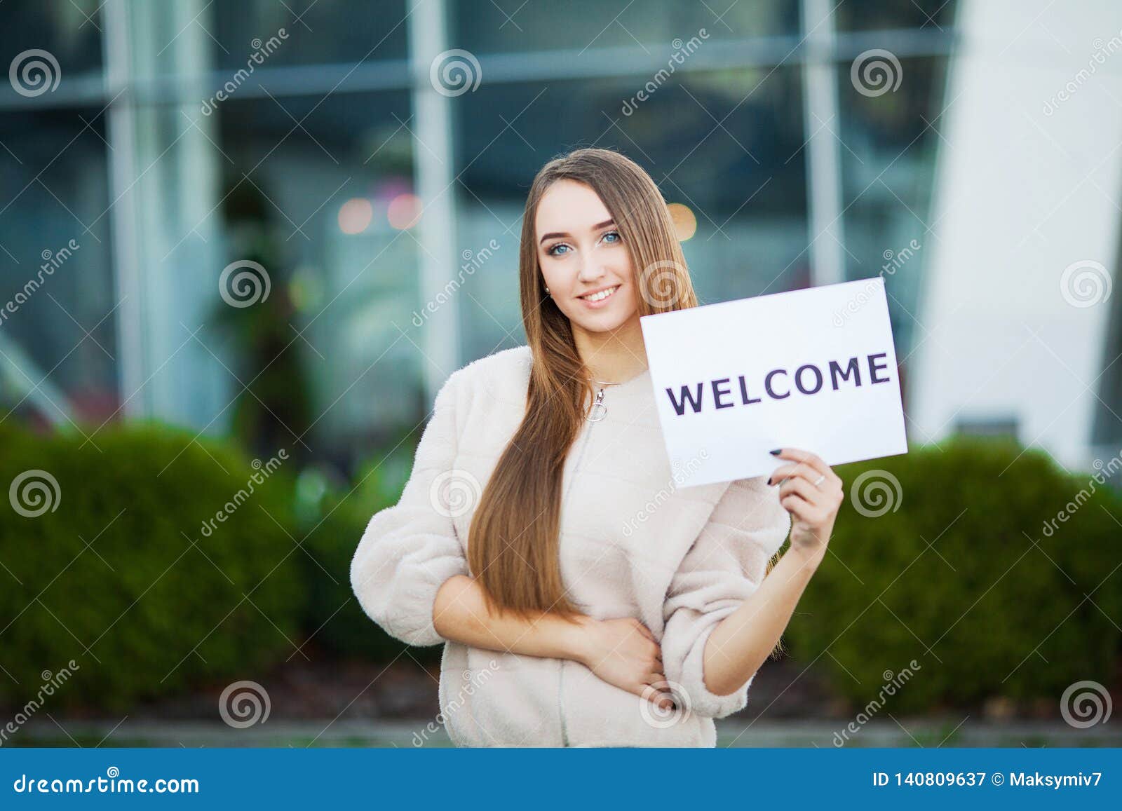 Women Business with the Poster with Welcome Message Stock Image - Image ...