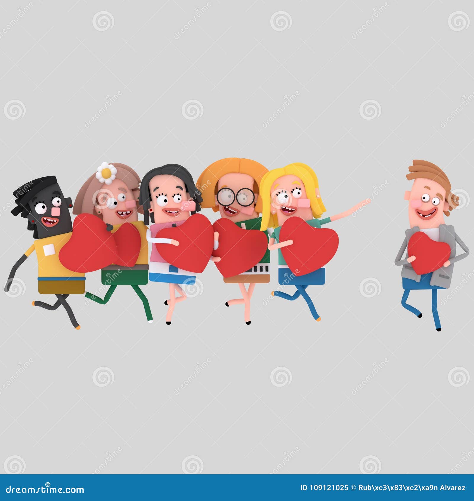 Women Chasing a Man Love. 3D Stock Illustration - Illustration of dear ...
