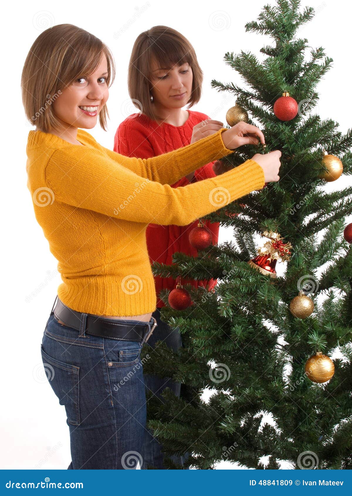 Women and christmas tree stock image. Image of close - 48841809
