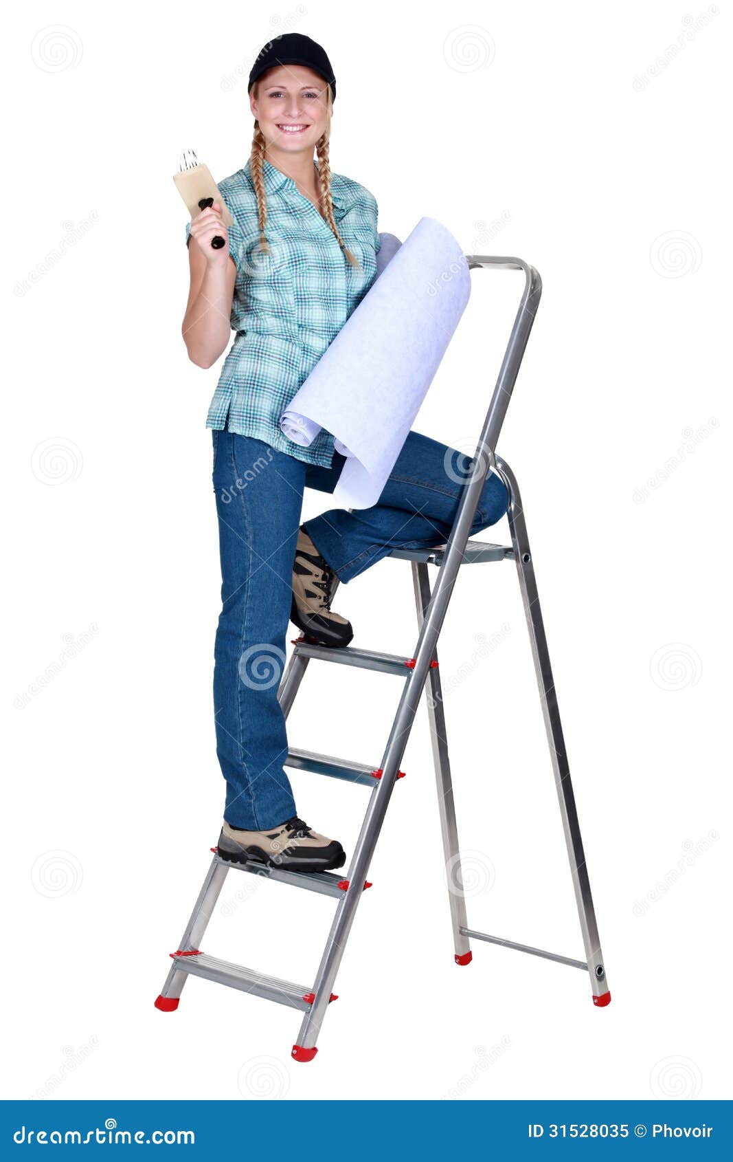 Women Climbing a Step Ladder Stock Image - Image of cumbersome, gentle ...
