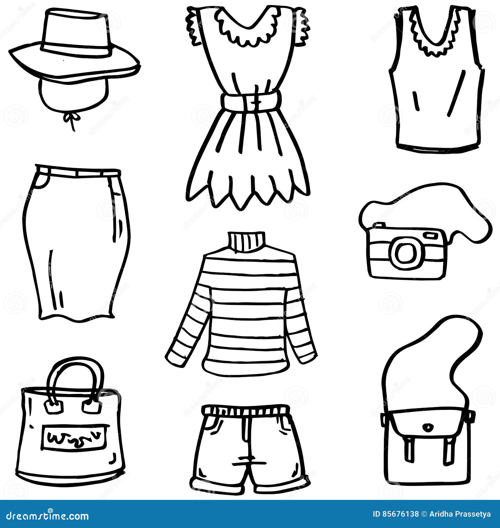 Women Clothes Bag of Doodles Hand Draw Stock Vector - Illustration of ...