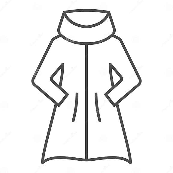 Women Coat With Warm Collar Thin Line Icon Winter Clothes Concept Fur