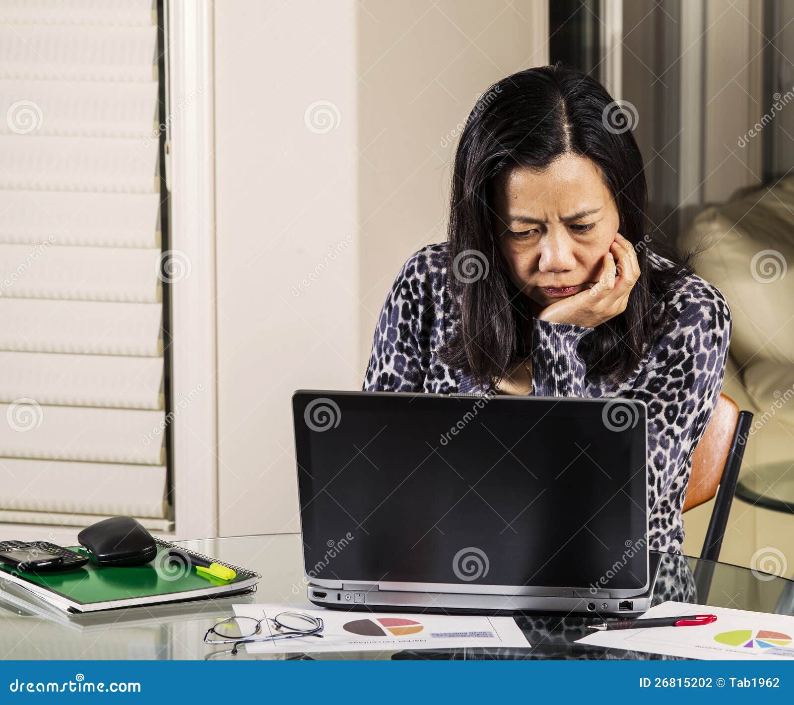 Women Confused from Information on Computer Stock Photo - Image of ...