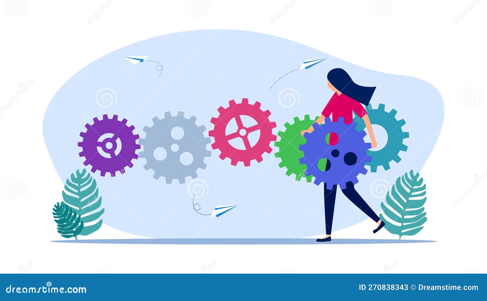 Women Connect Gear Gears To Synchronize the Process. the Concept of ...