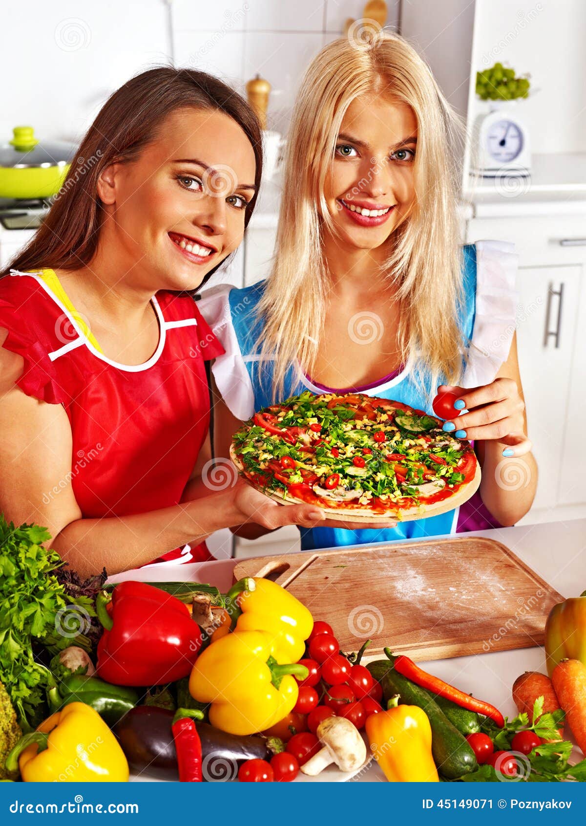 Women cooking pizza. stock image. Image of bakery, beauty - 45149071