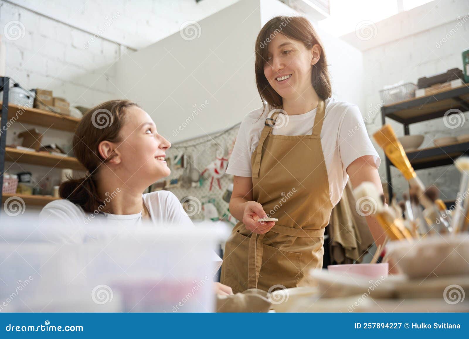 Women in Creative Workshop Communicate in the Workplace Stock Image - Image of craft ...