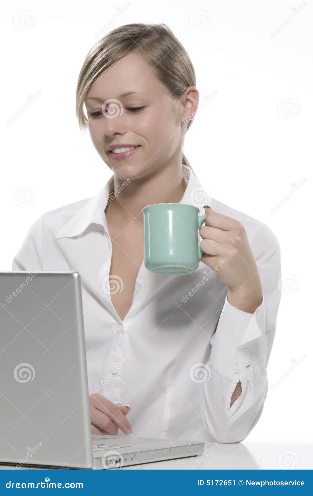Women with Cup of Coffee and Computers Stock Image - Image of home ...