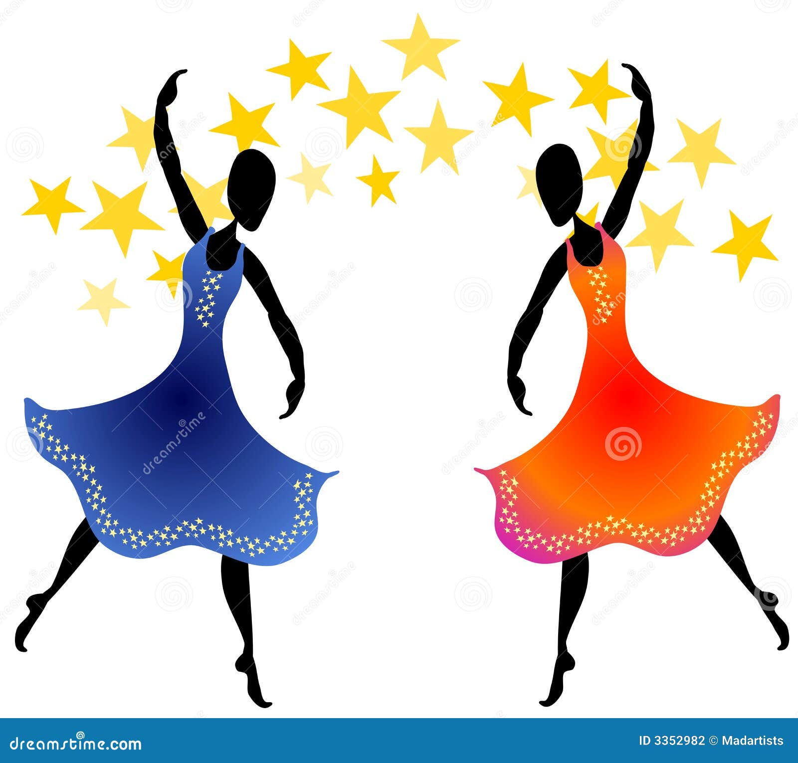 Women Dancing Under Stars stock illustration. Illustration of dresses ...